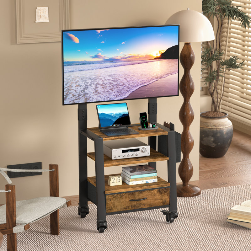 17 Stories TV Stand With Mount Fabric Drawers Power Outlets For 32 85 Inches TV Wayfair